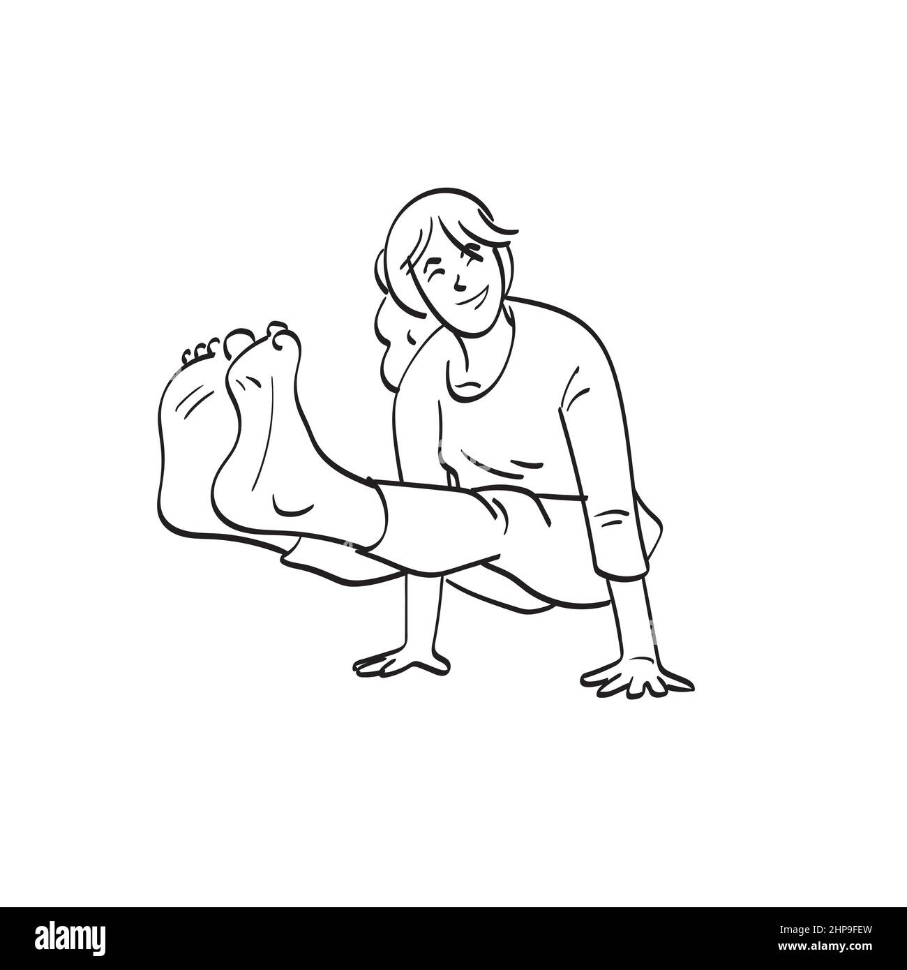 woman doing yoga with hands pushing up illustration vector hand drawn ...