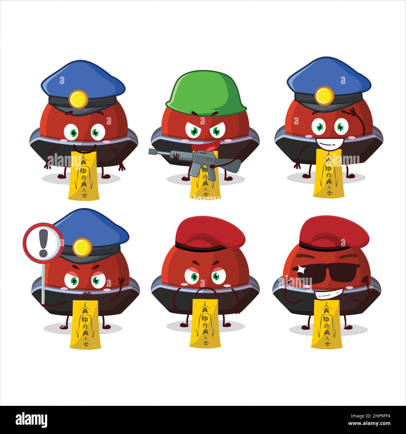A dedicated Police officer of red vampire hat mascot design style ...