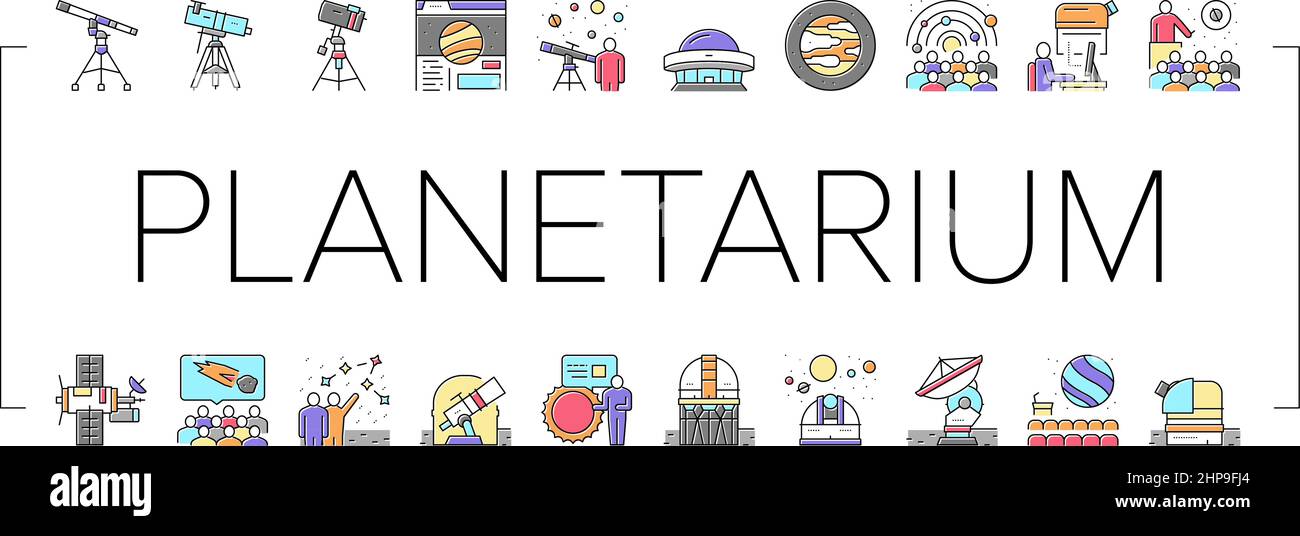Planetarium Equipment Collection Icons Set Vector Stock Vector Image ...