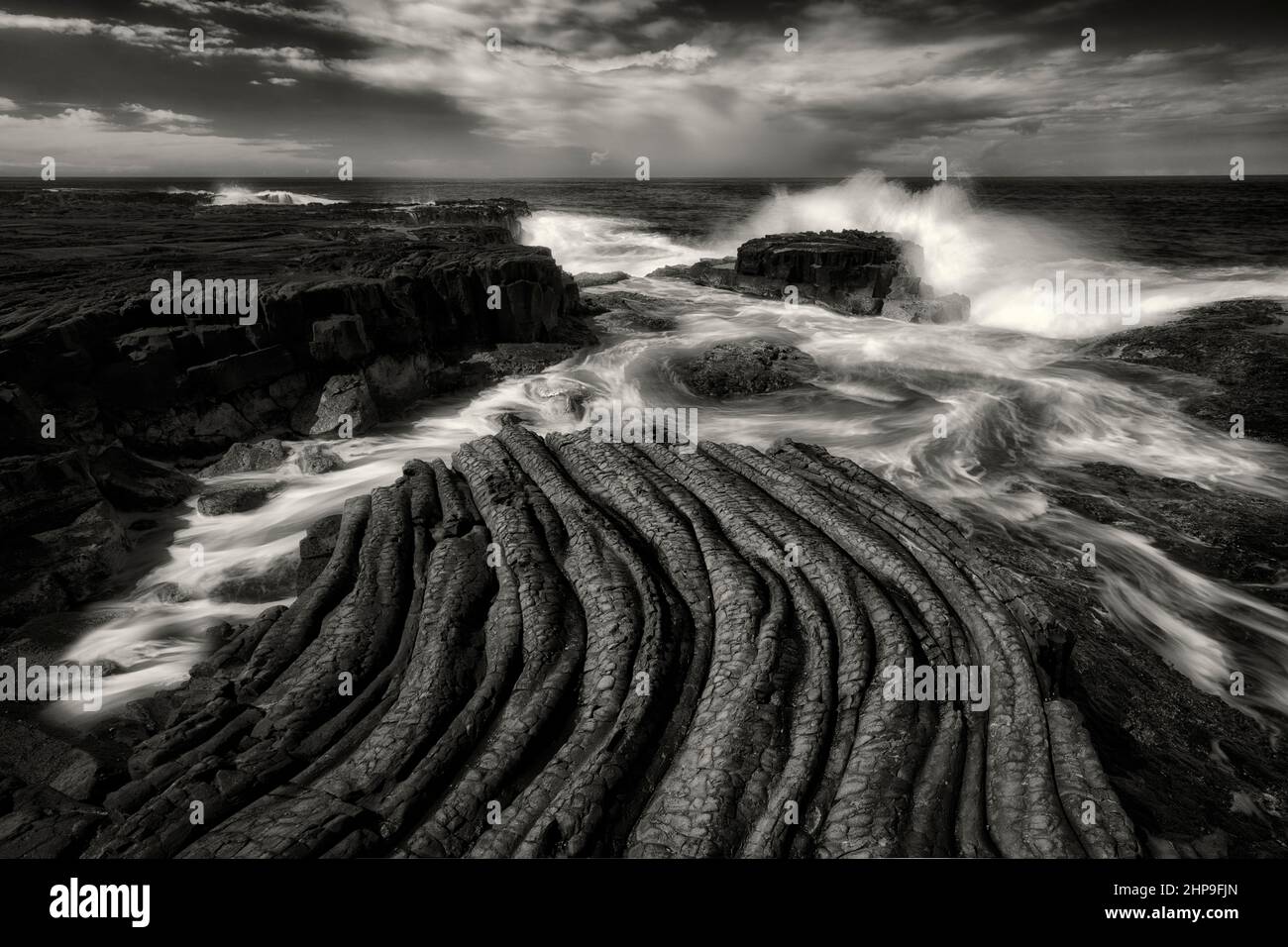 Pahoehoe (roppy) lava) and ocean. Hawaii, The Biog Island of Hawaii ...