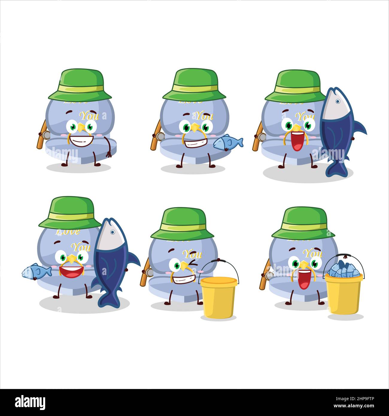 A fisherman blue love ring box cartoon picture catch a big fish. Vector ...