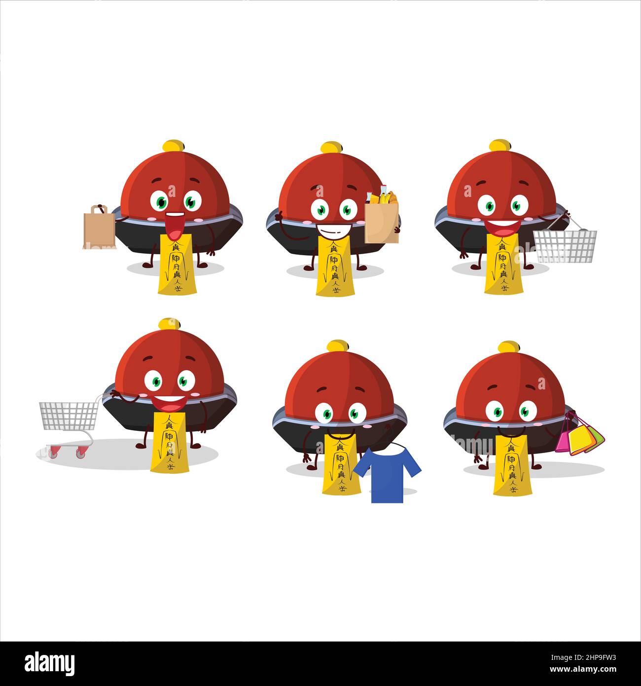 A Rich red vampire hat mascot design style going shopping. Vector ...