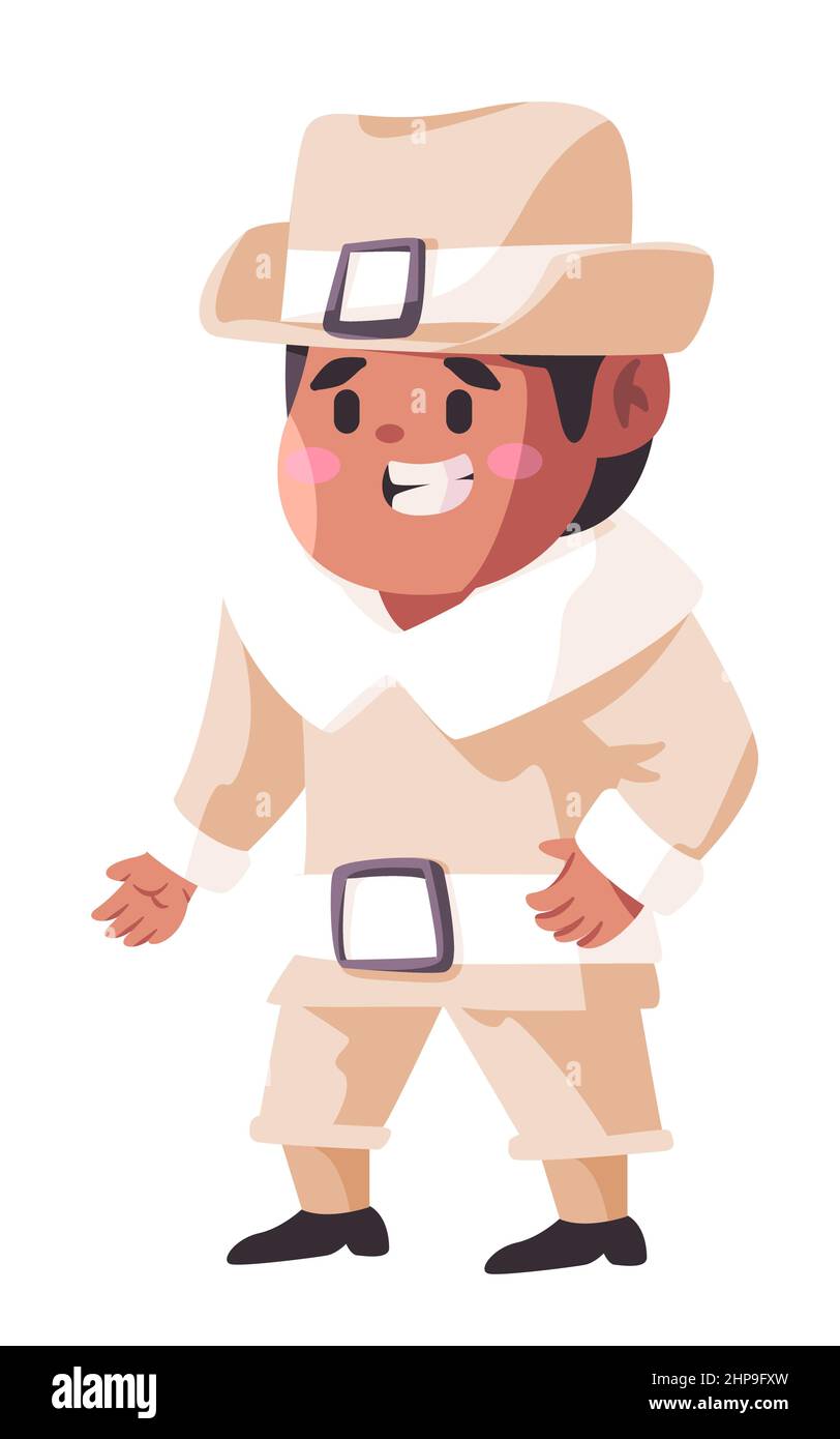 Young boys wearing explorer traditional old style europe with hats and ...