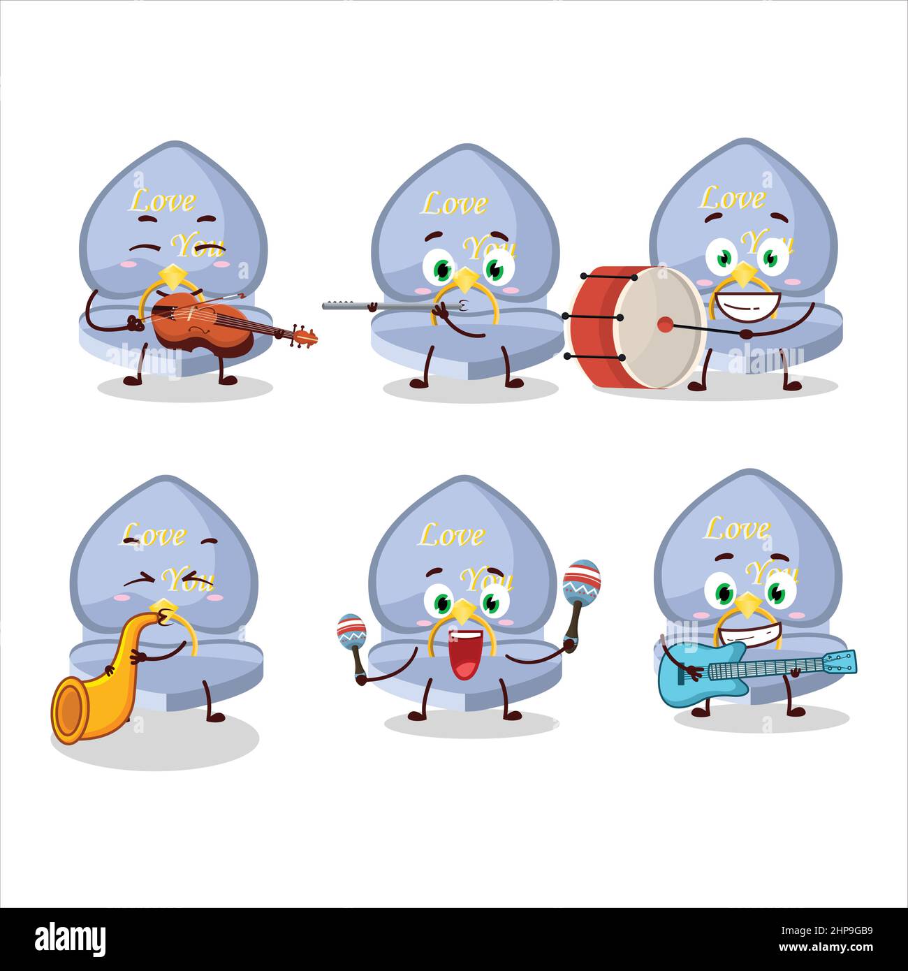 Cartoon character of blue love ring box playing some musical ...