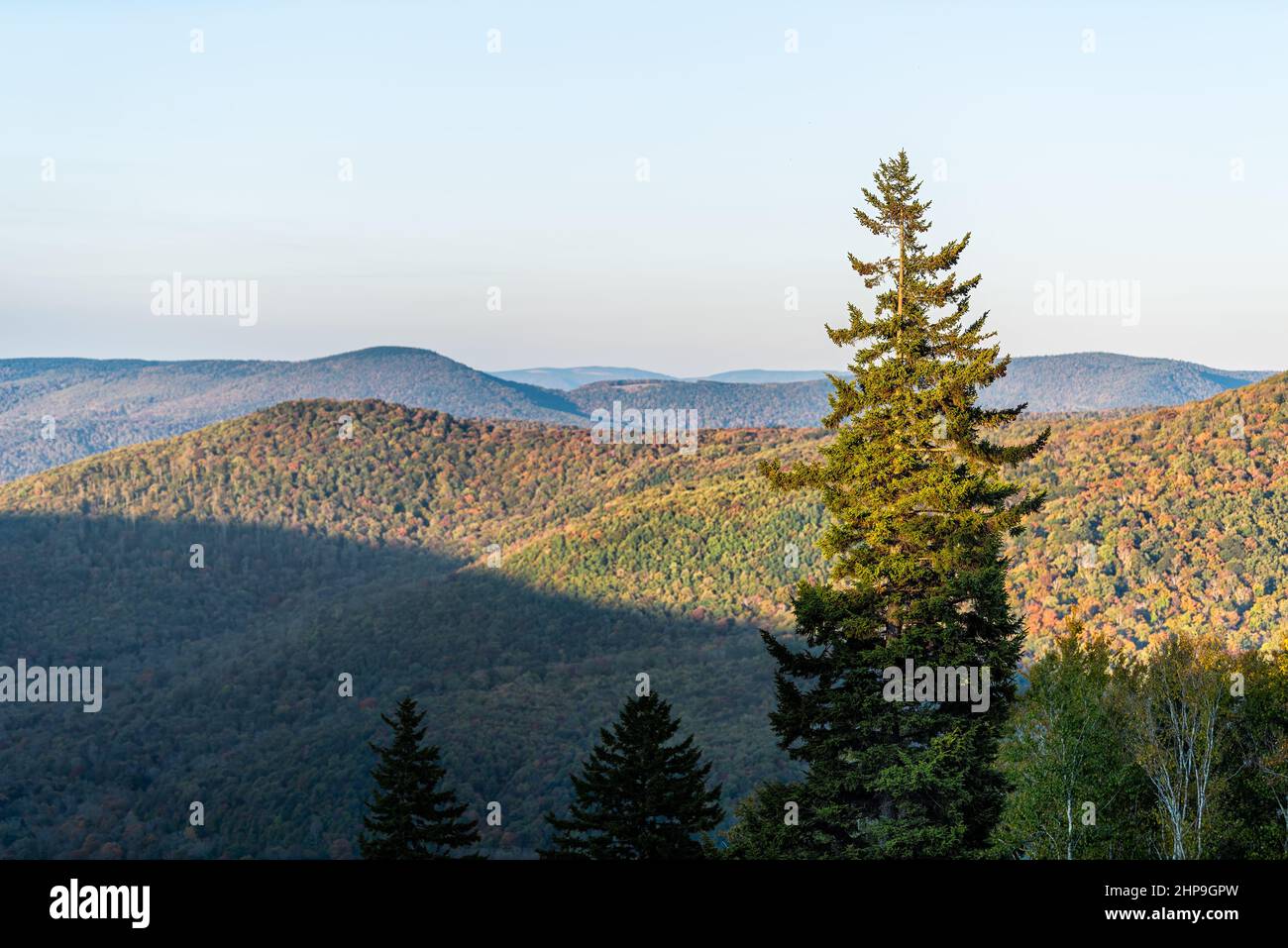 High angle aerial view on West Virginia mountains overlook with fall ...