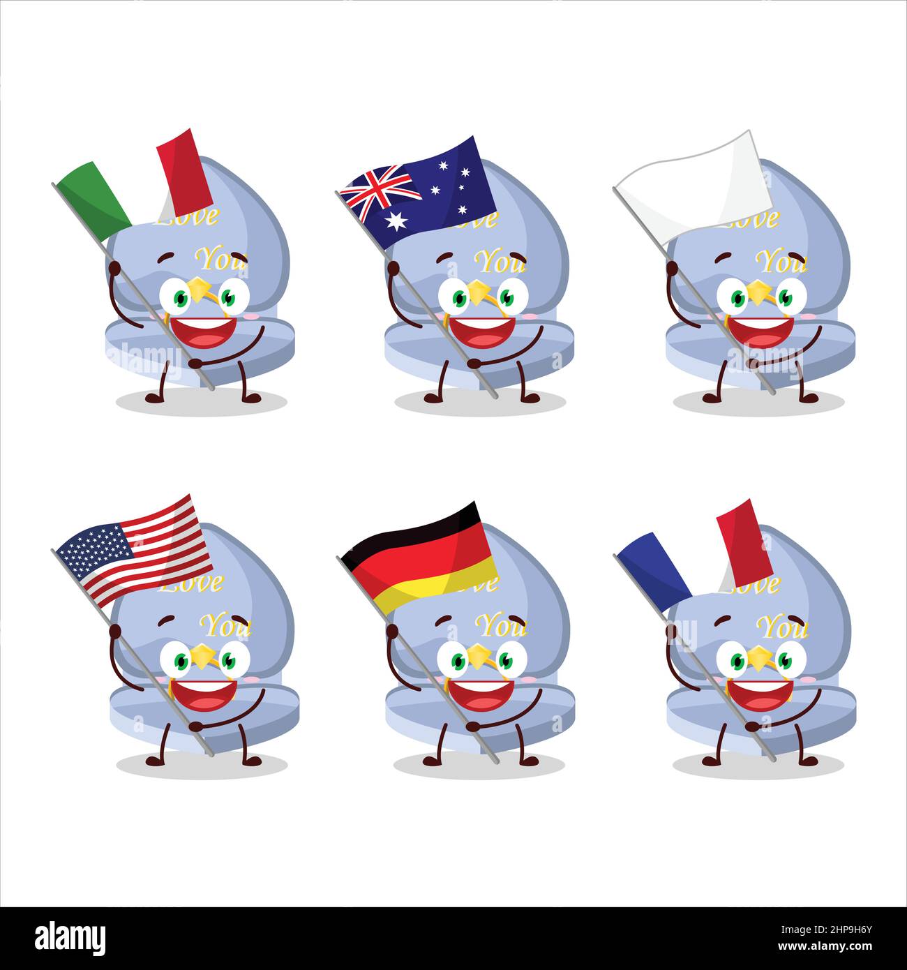 Blue love ring box cartoon character bring the flags of various ...