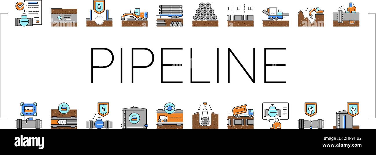 Pipeline Construction Collection Icons Set Vector Stock Vector Image ...
