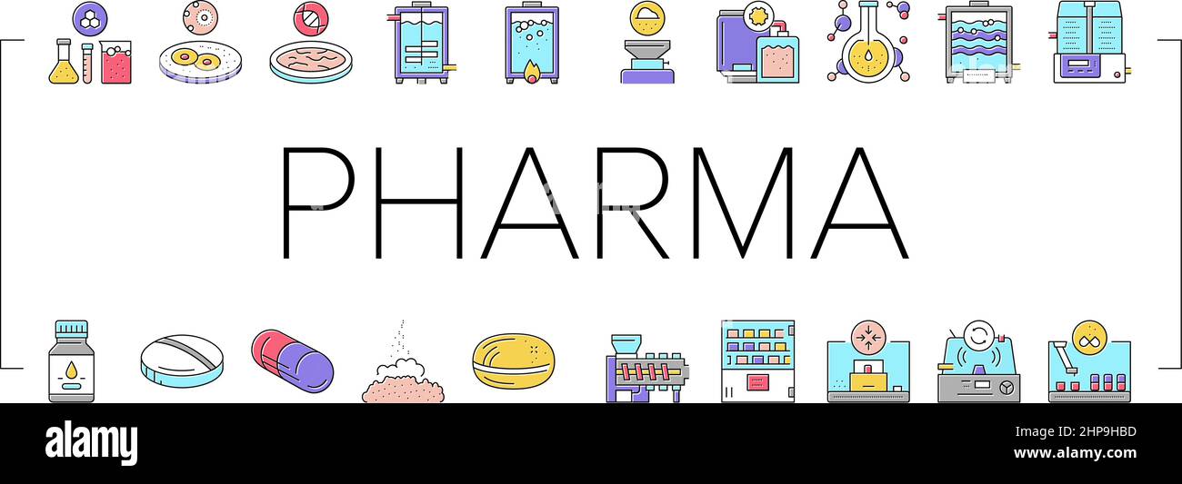 Pharmaceutical Production Factory Icons Set Vector Stock Vector Image ...