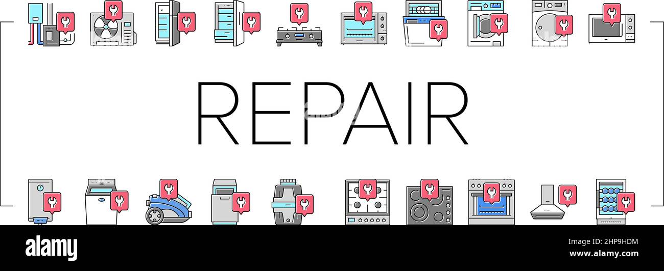 Appliances Repair Maintenance Icons Set Vector Stock Vector Image & Art ...