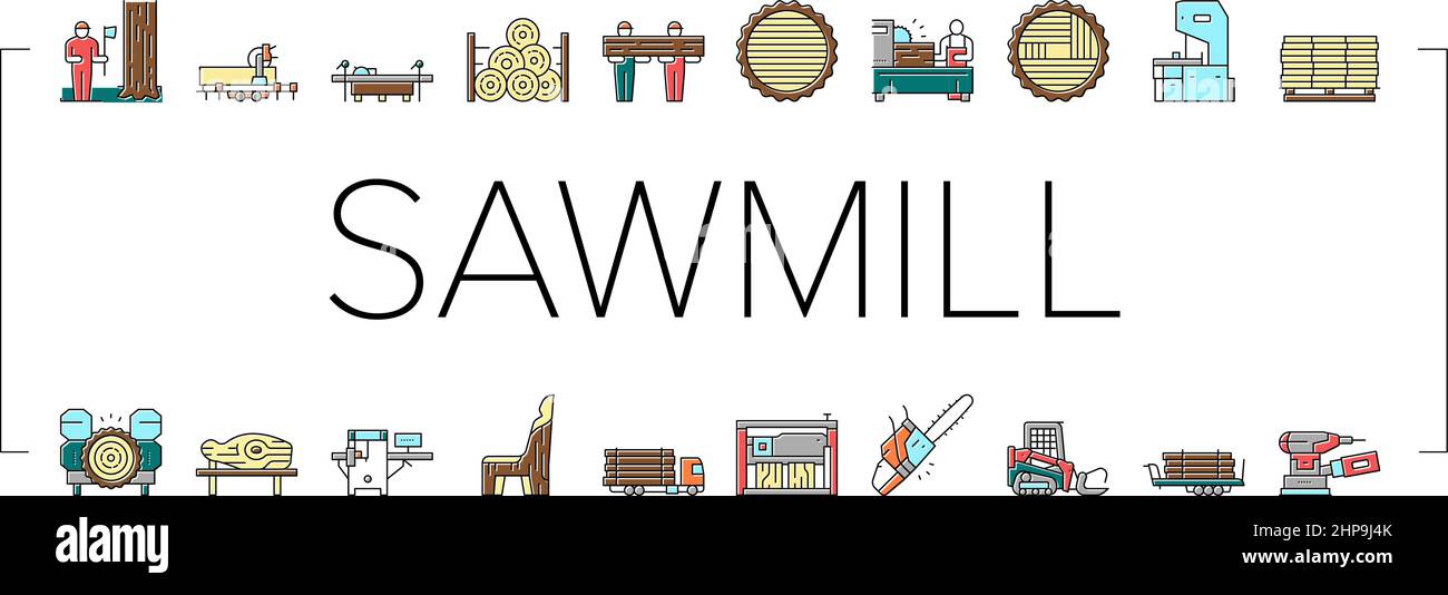 Sawmill Cut Service Collection Icons Set Vector Stock Vector Image ...