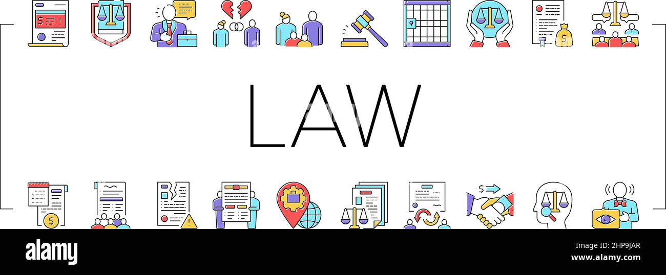 Law Justice Dictionary Collection Icons Set Vector Stock Vector Image ...