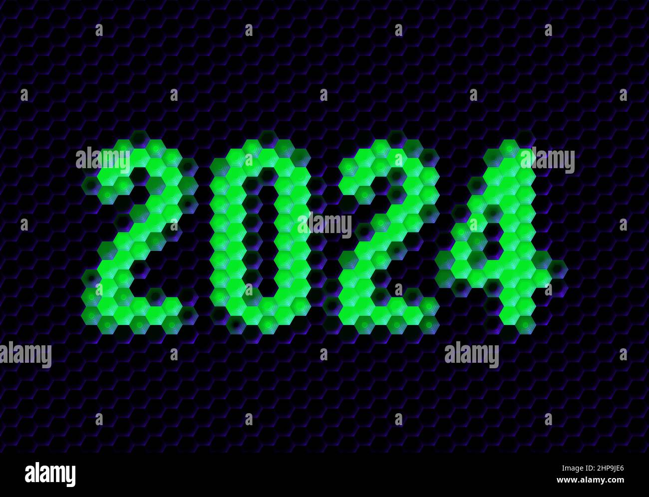 Sign of the 2024 year with hex pixel grid. New Years number or digits ...
