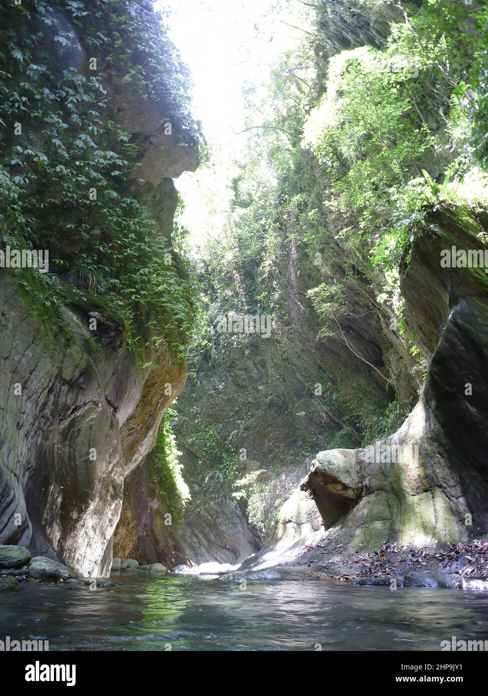 Sunny view of the landscape during a river tracing event at Yilan ...