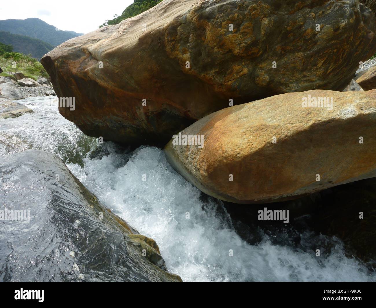 Sunny view of the landscape during a river tracing event at Yilan ...