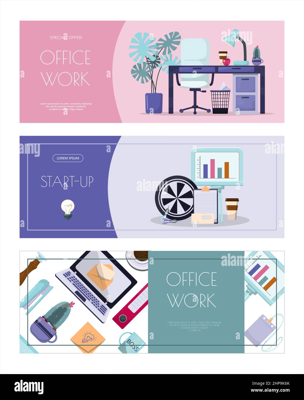 Flat vector banner template for office, business solutions, startup ...