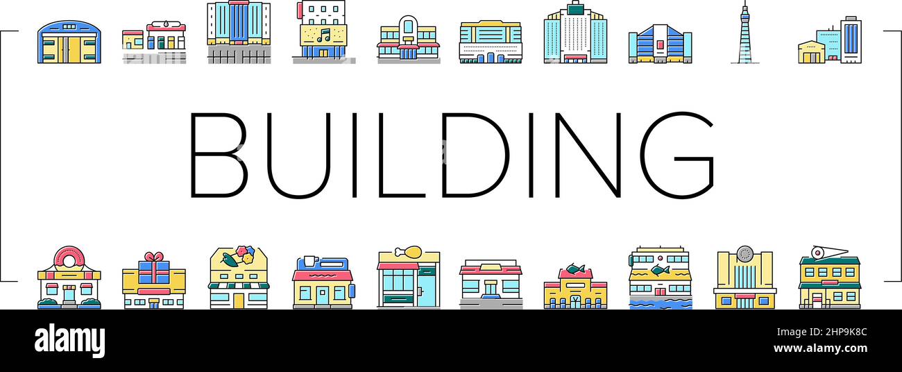 Building Restaurant And Store Icons Set Vector Stock Vector Image & Art ...
