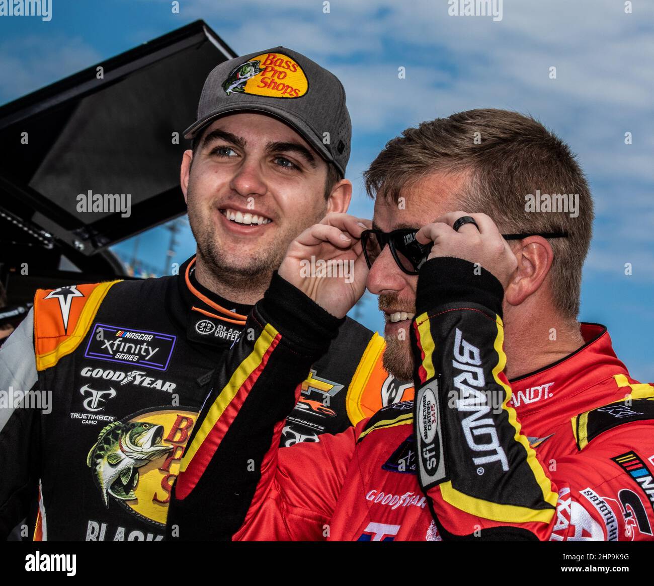 Daytona, United States. 19th Feb, 2022. Noah Gragson (L) and Justin ...