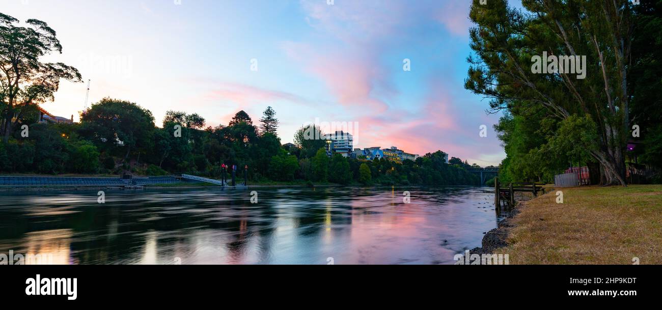 Sunset from Parana Park in Hamilton East, overlooking the Waikato River ...