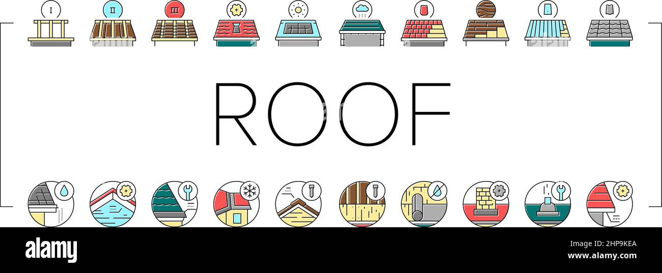 Roof Replacement Job Collection Icons Set Vector Stock Vector Image ...