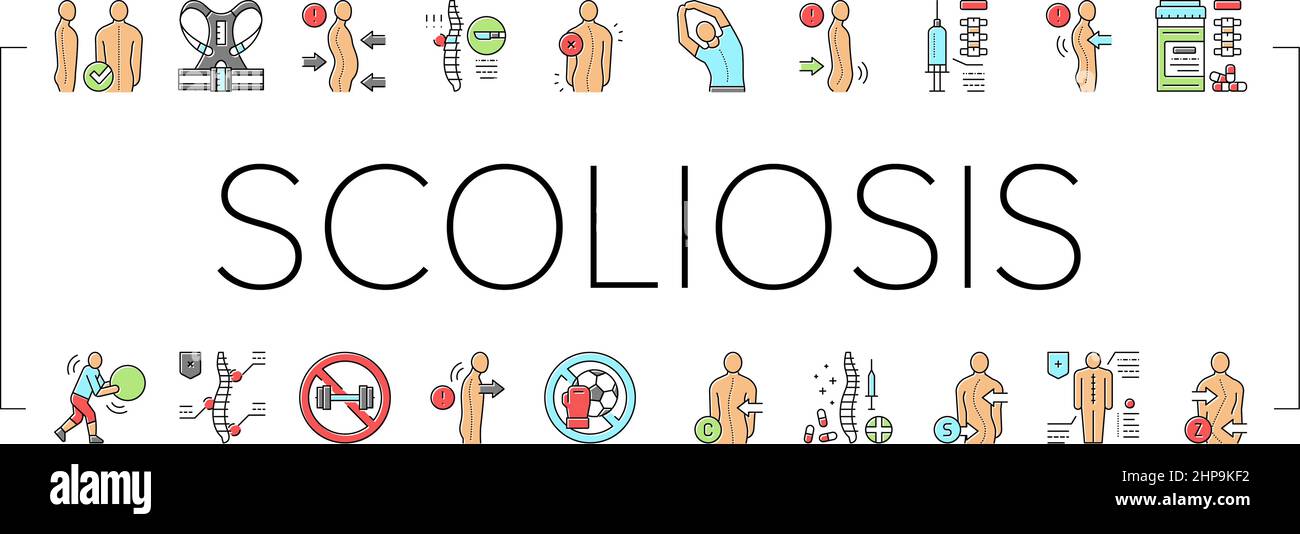 Scoliosis Disease Collection Icons Set Vector Stock Vector Image And Art