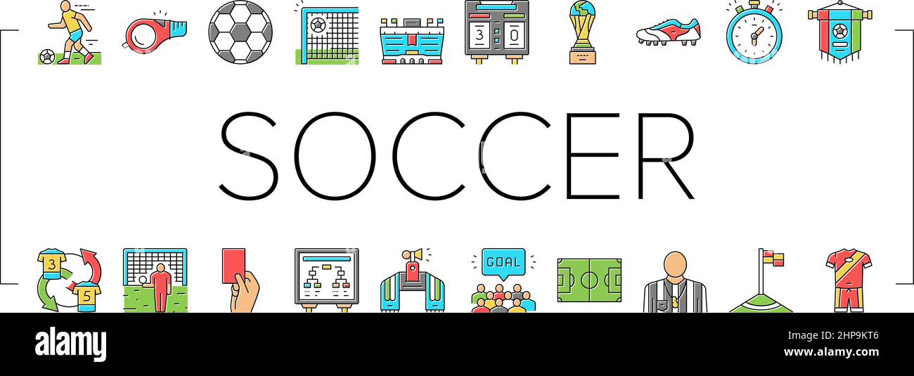 Soccer Team Sport Game On Stadium Icons Set Vector Stock Vector Image ...