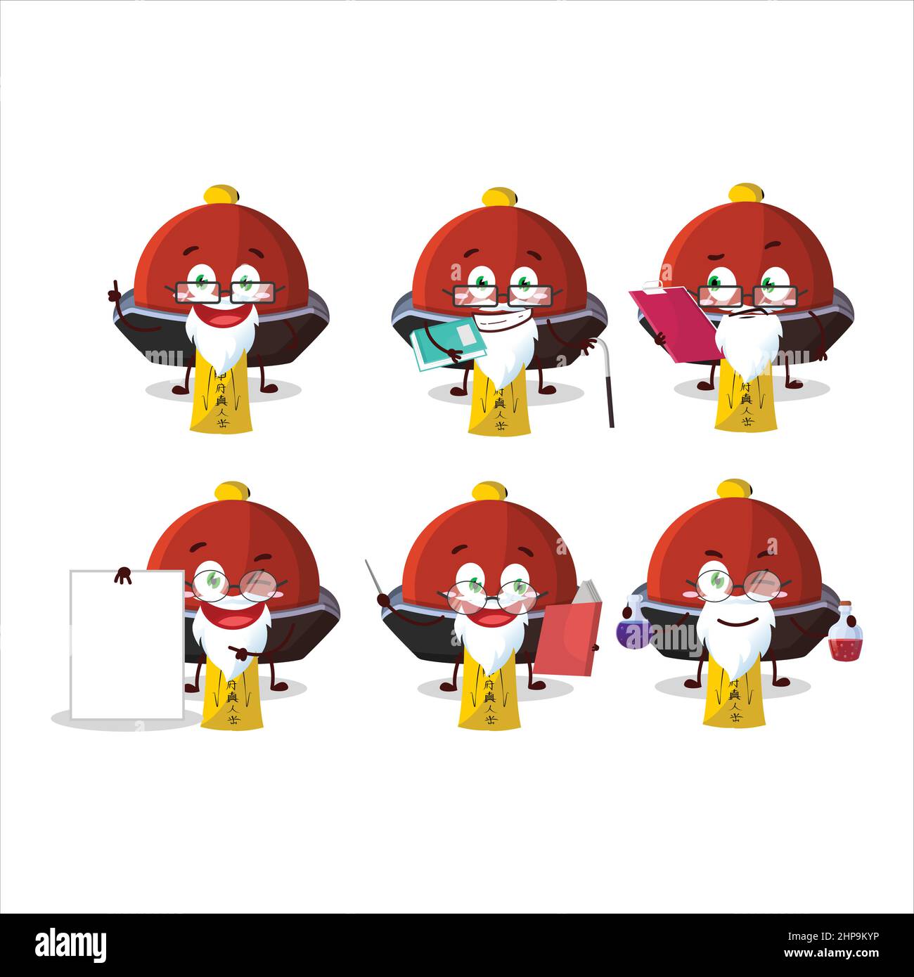 Professor red vampire hat academic cartoon character working on ...