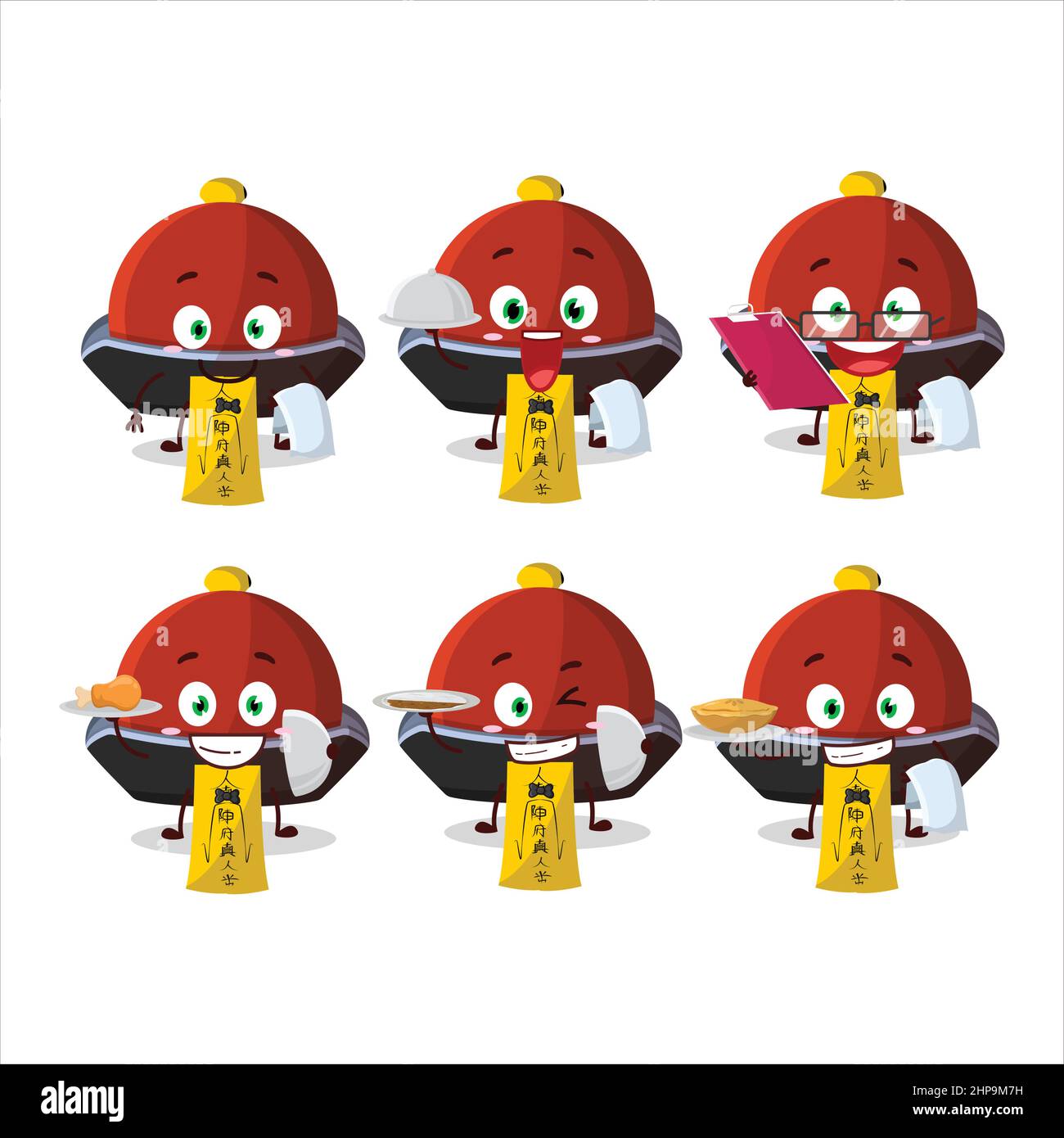 happy red vampire hat waiter cartoon character holding a plate. Vector ...
