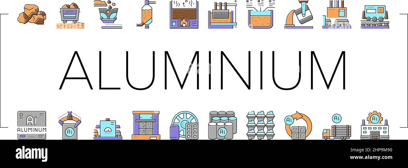 Aluminium Production Collection Icons Set Vector Stock Vector Image ...
