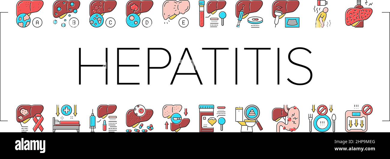 Hepatitis Liver Health Problem Icons Set Vector Stock Vector Image ...