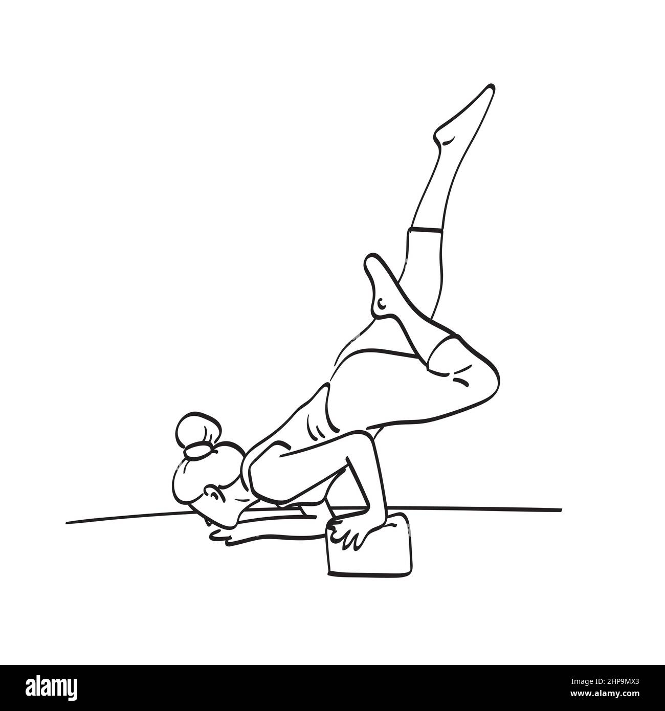 woman doing handstand in yoga course illustration vector hand drawn ...