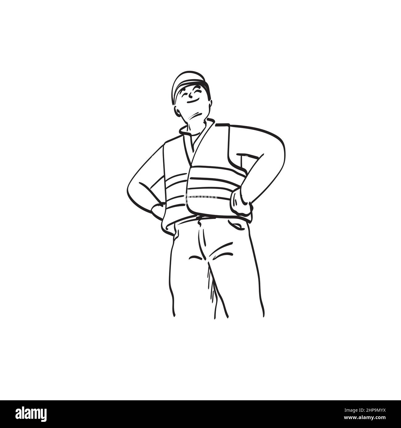 half length male engineer standing with akimbo illustration vector hand ...
