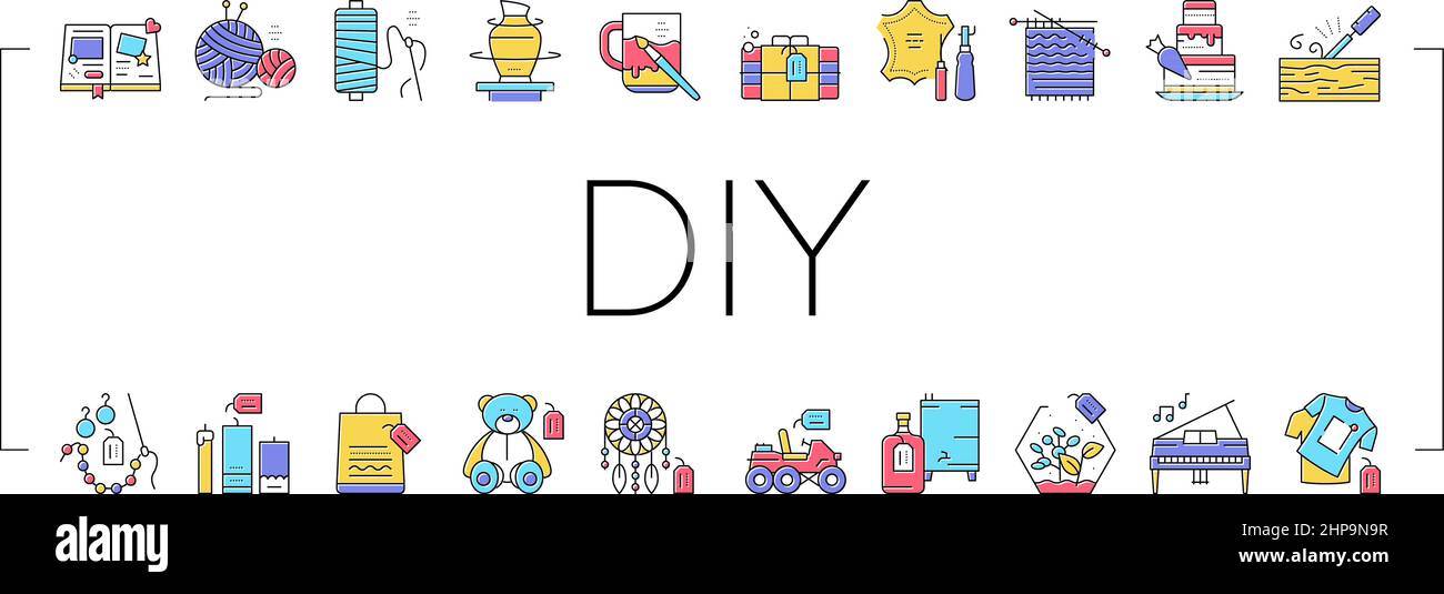 Diy Crafts Handmade Collection Icons Set Vector Stock Vector Image ...