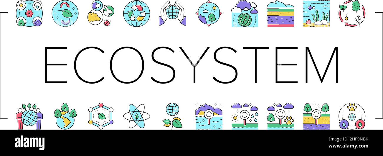 Ecosystem Environment Collection Icons Set Vector Stock Vector Image