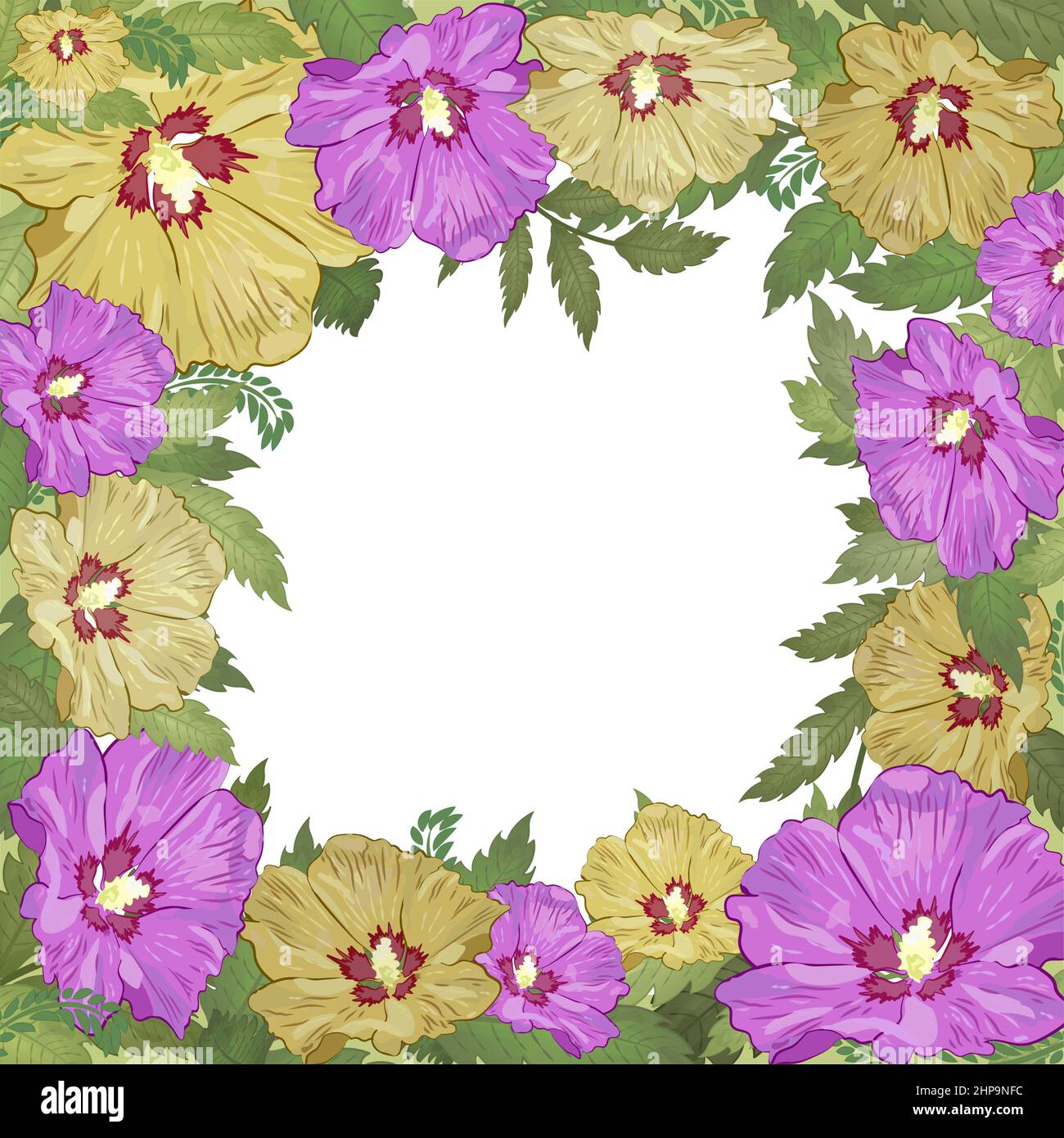 Square flower frame with hibiscus flowers. Floral garland wreath Stock ...