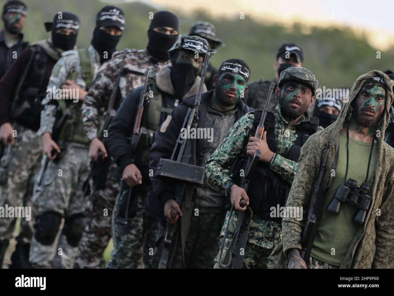 Gaza, Palestine. 19th Feb, 2022. Armed soldiers of the Mujahideen ...
