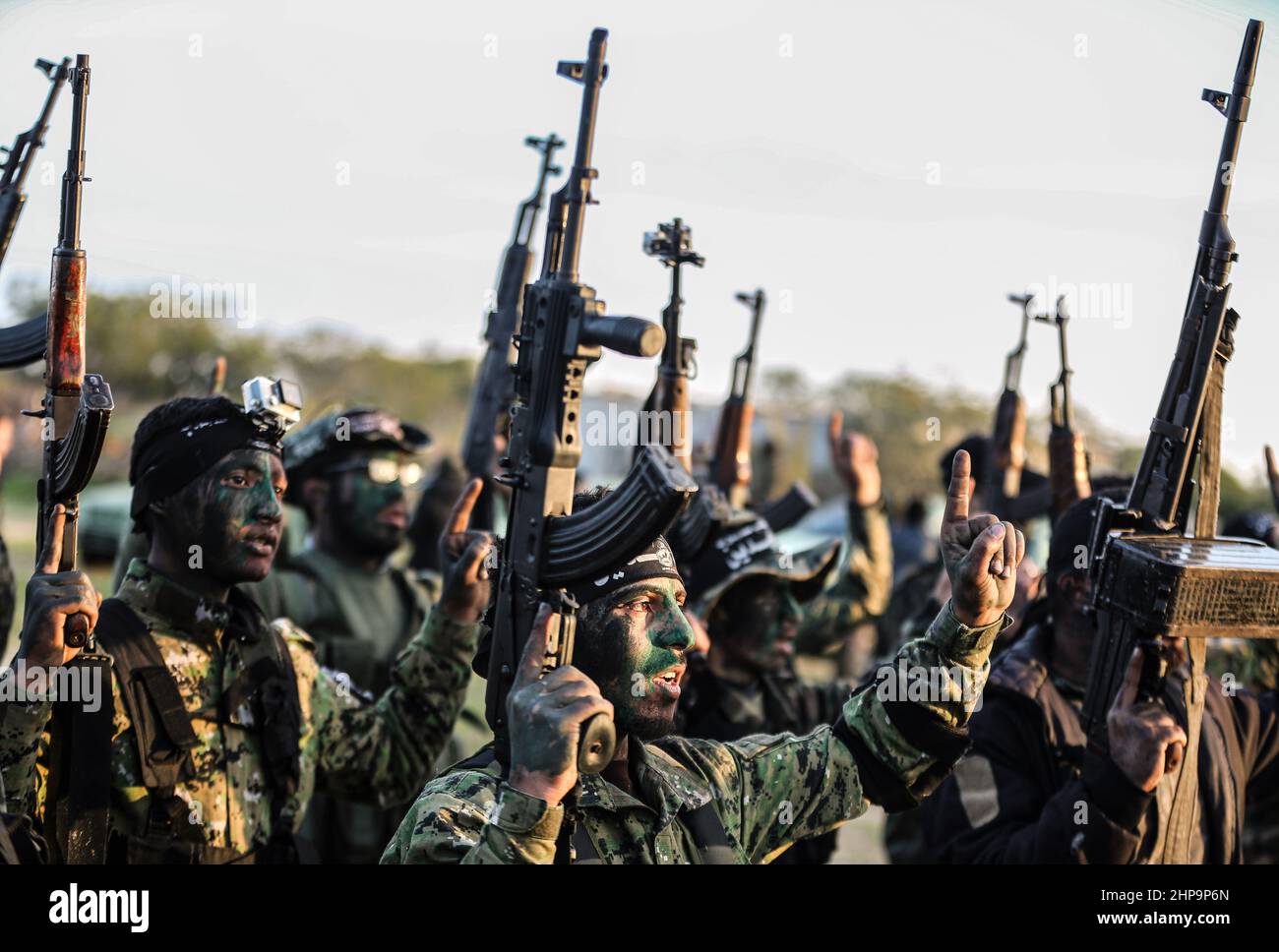Armed soldiers of the Mujahideen Brigades seen on a parade during the ...