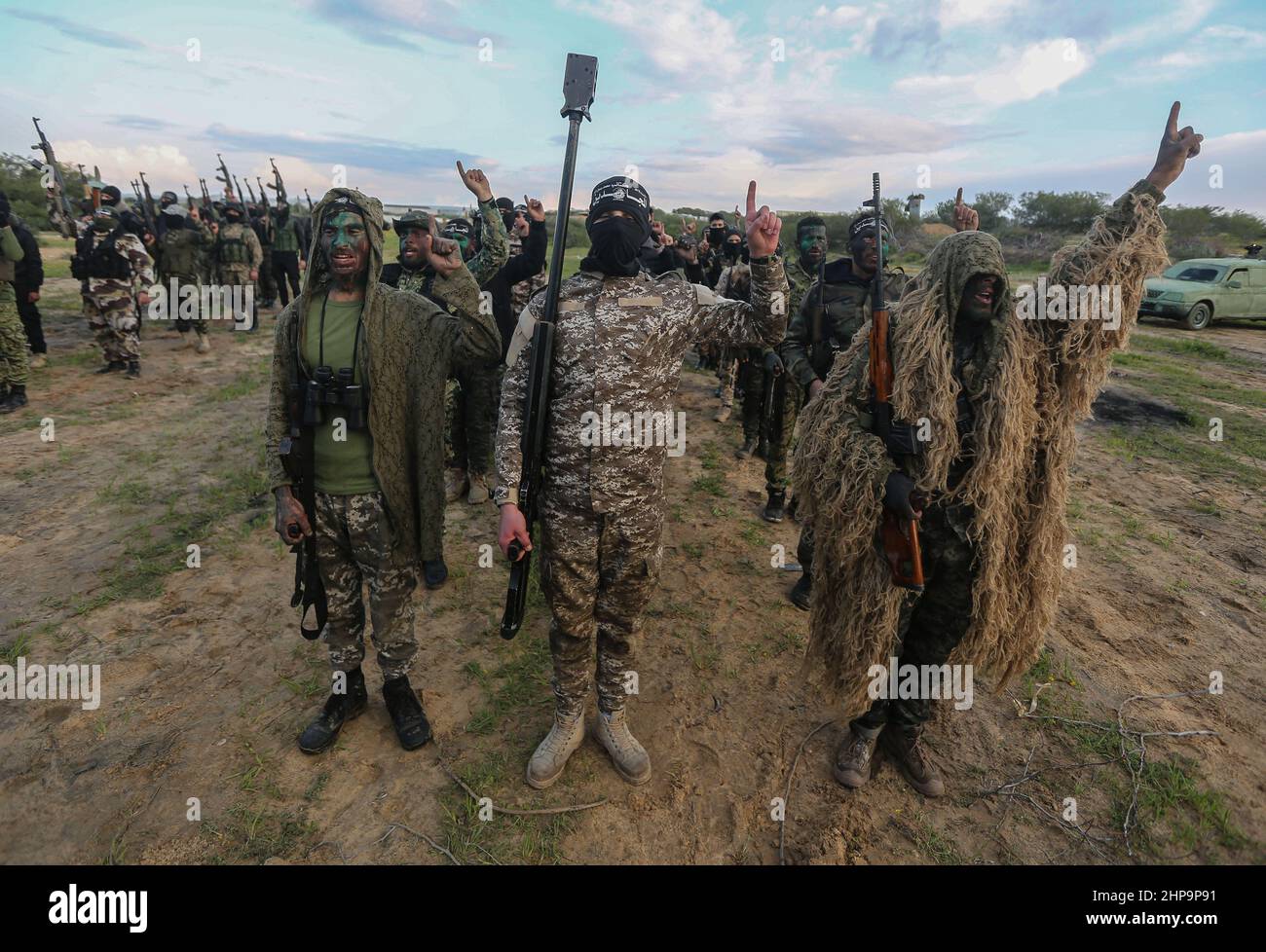 Gaza, Palestine. 19th Feb, 2022. Armed soldiers of the Mujahideen ...