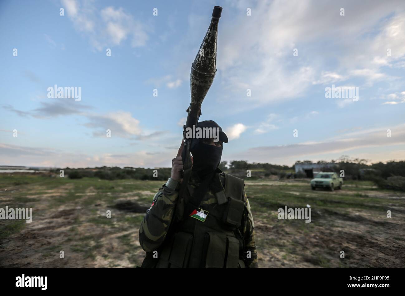 Gaza, Palestine. 19th Feb, 2022. An armed soldier of the Mujahideen ...