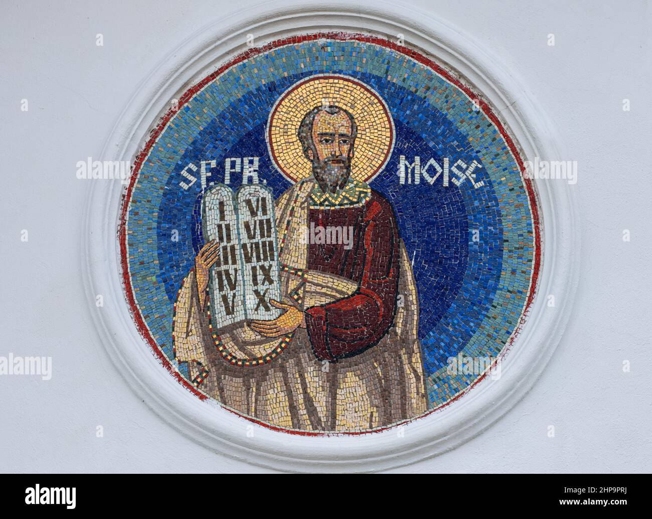 Mosaic fresco representing the holy prophet Moses at the Tiganesti ...