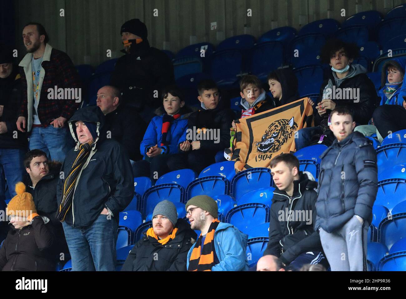 Hull City fans with a flag on show Stock Photo - Alamy