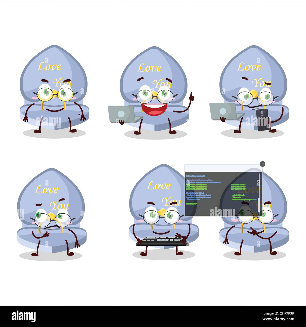 Blue love ring box Programmer cute cartoon character with. Vector ...