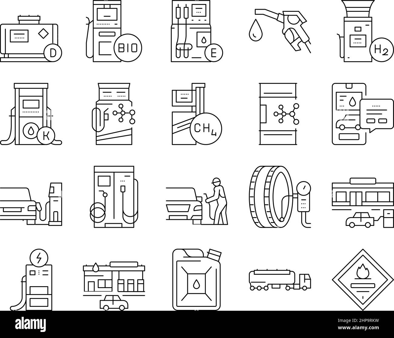 Gas Station Refueling Equipment Icons Set Vector Stock Vector Image ...