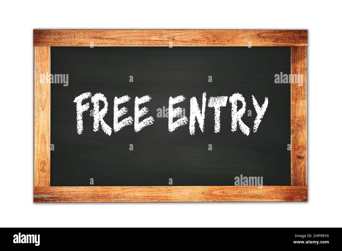 FREE ENTRY text written on black wooden frame school blackboard Stock ...