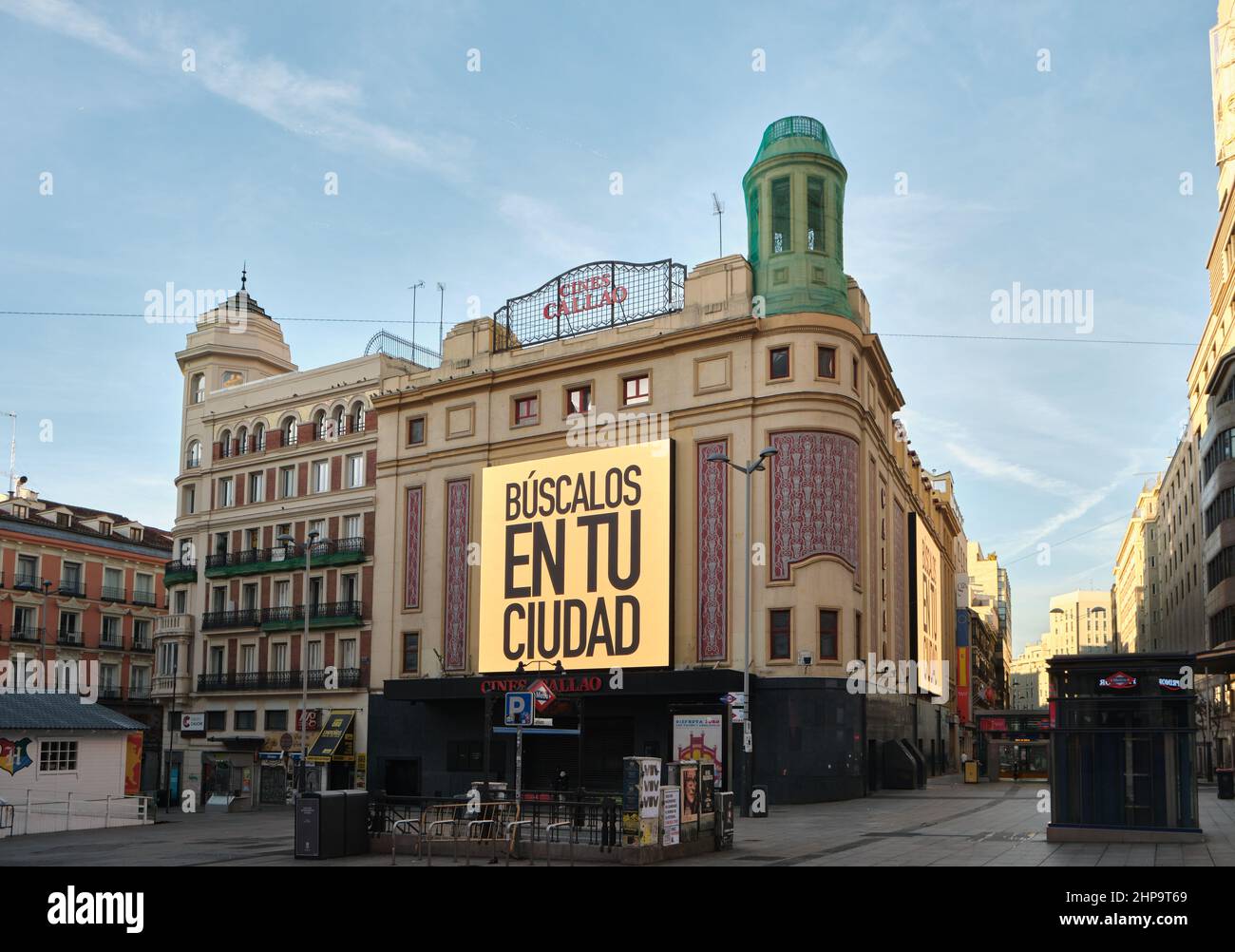 Cine Callao on deserted Callao square on new year's day Stock Photo - Alamy