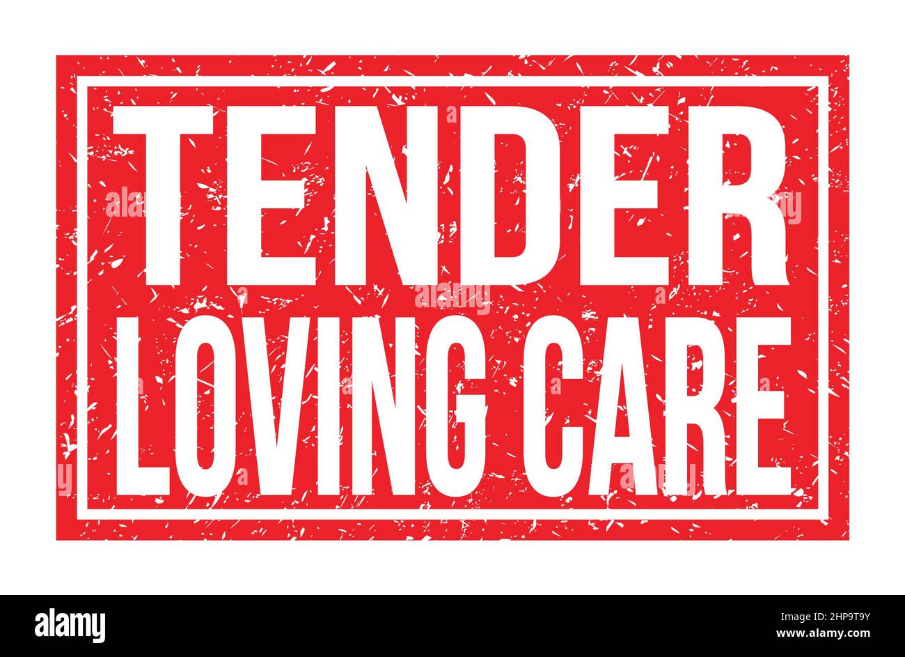 TENDER LOVING CARE, words written on red rectangle stamp sign Stock ...