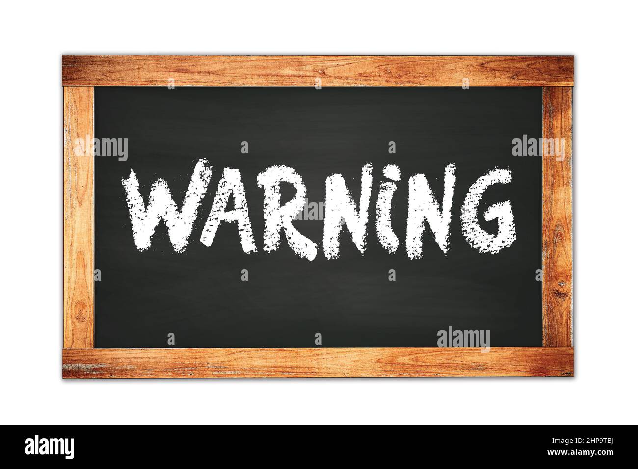 WARNING text written on black wooden frame school blackboard Stock ...