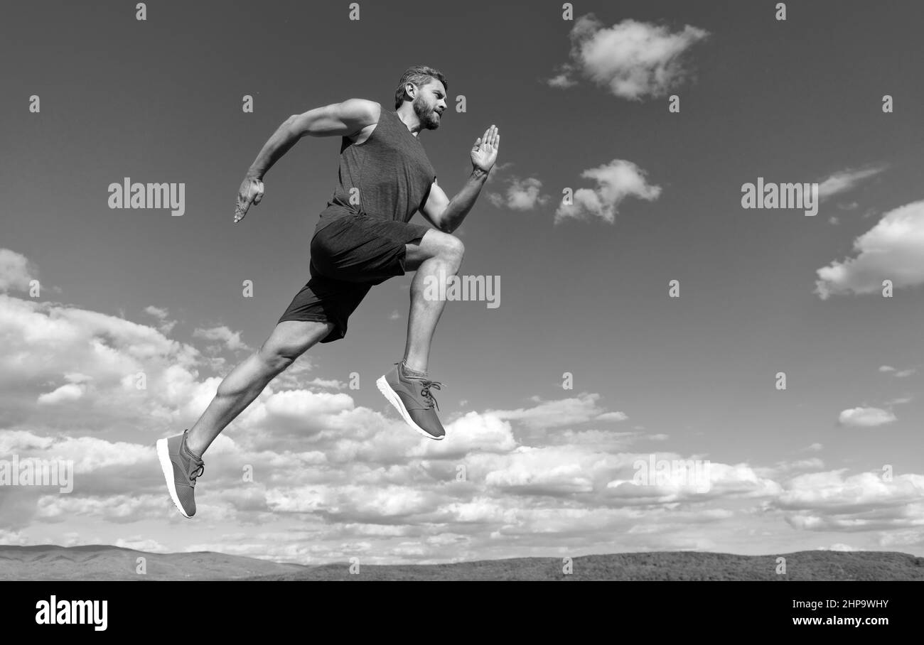 workout activity. healthy man jumping. fitness guy in sportswear. full ...