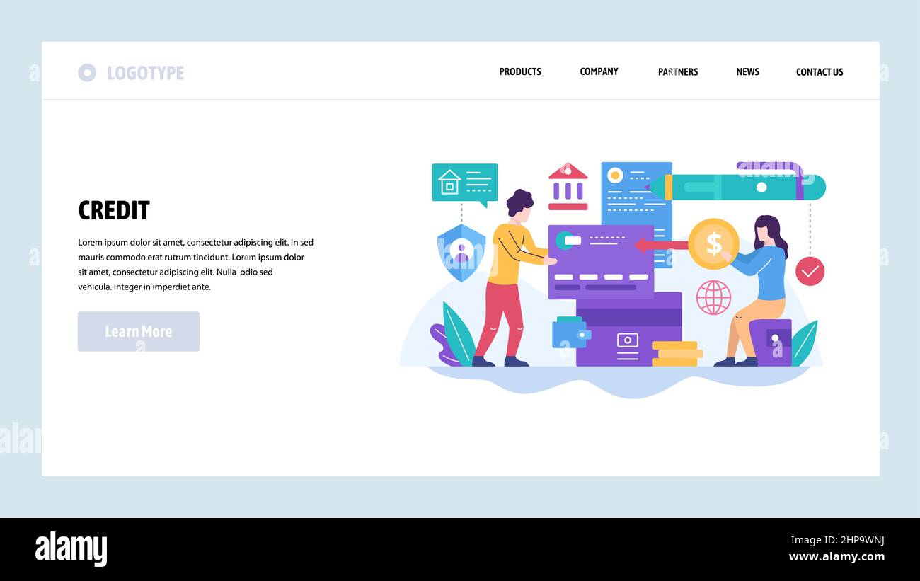 Vector web site design template. Credit card and digital banking, home ...