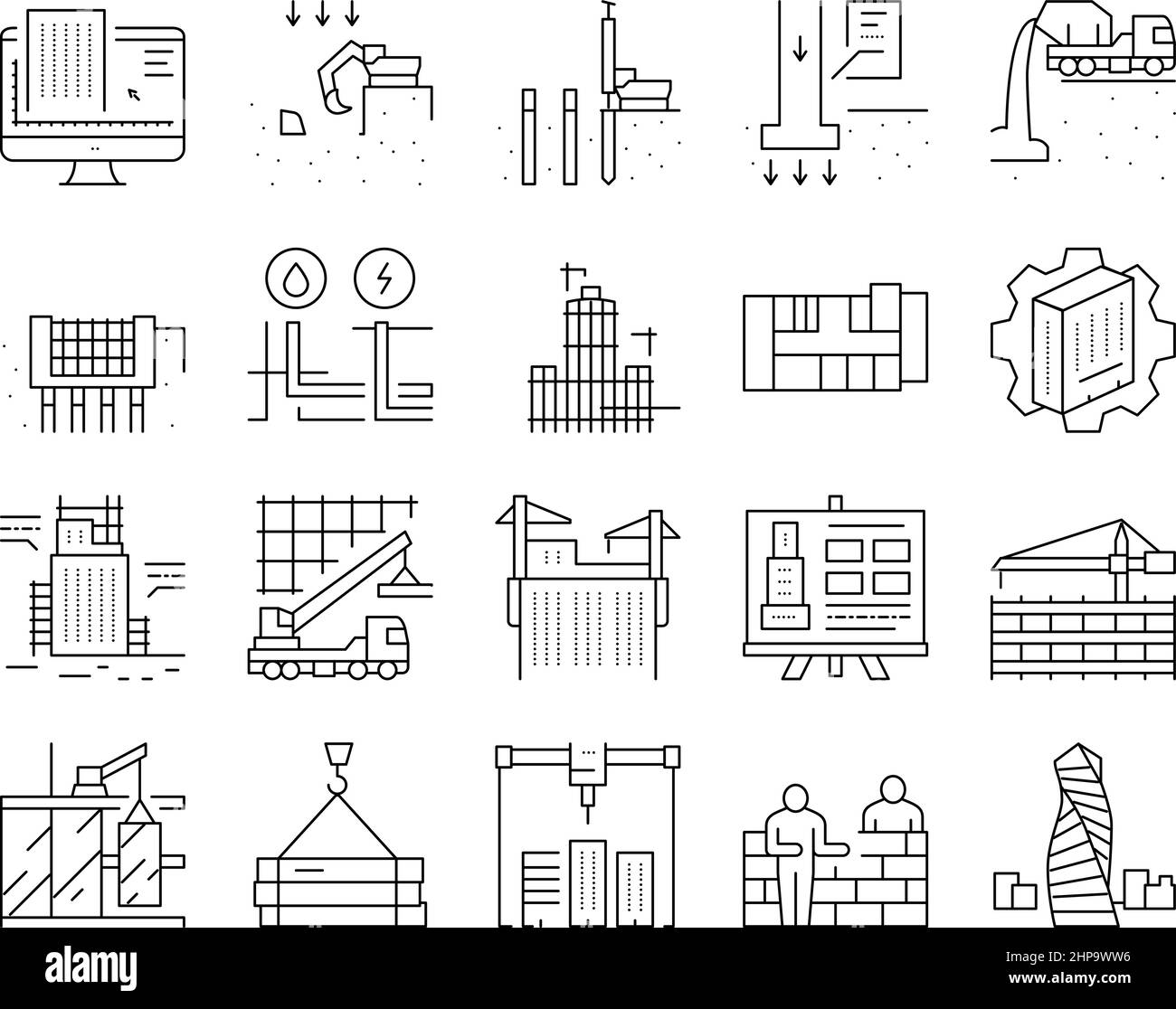 Building Construction Collection Icons Set Vector Stock Vector Image ...