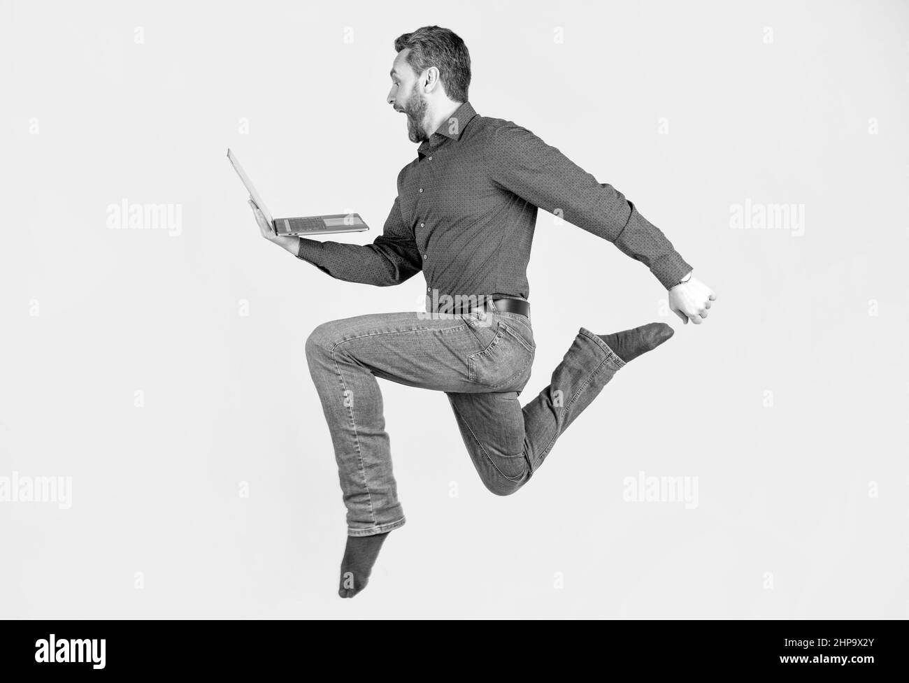 run to success. programmer man use pc. entrepreneur running and hurrying. agile business Stock ...